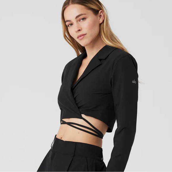 ALO Yoga | Jackets & Coats | Alo Yoga Black Wrap Crop Jacket Nwot ...